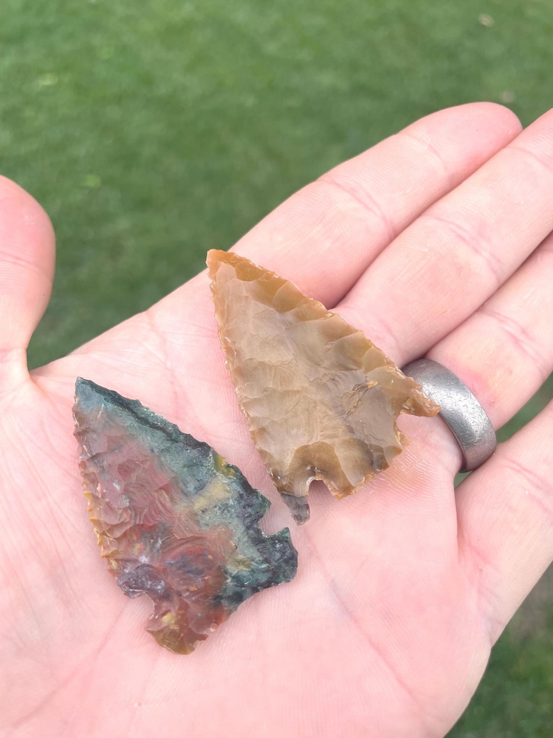 Arrowhead Bird Points - Two - Fancy Jasper & Polka Dot Agate - Stone ...