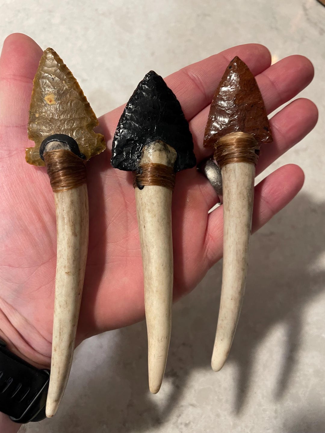 Obsidian Knives (lot of 3) - Genuine Antler Knives - Mini Stone Knives ...