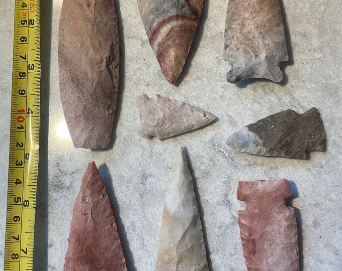 Lot of 8 Arrowheads - Lot of Arrowhead Points - Stone Arrowheads - Flintknapped Arrowheads ...