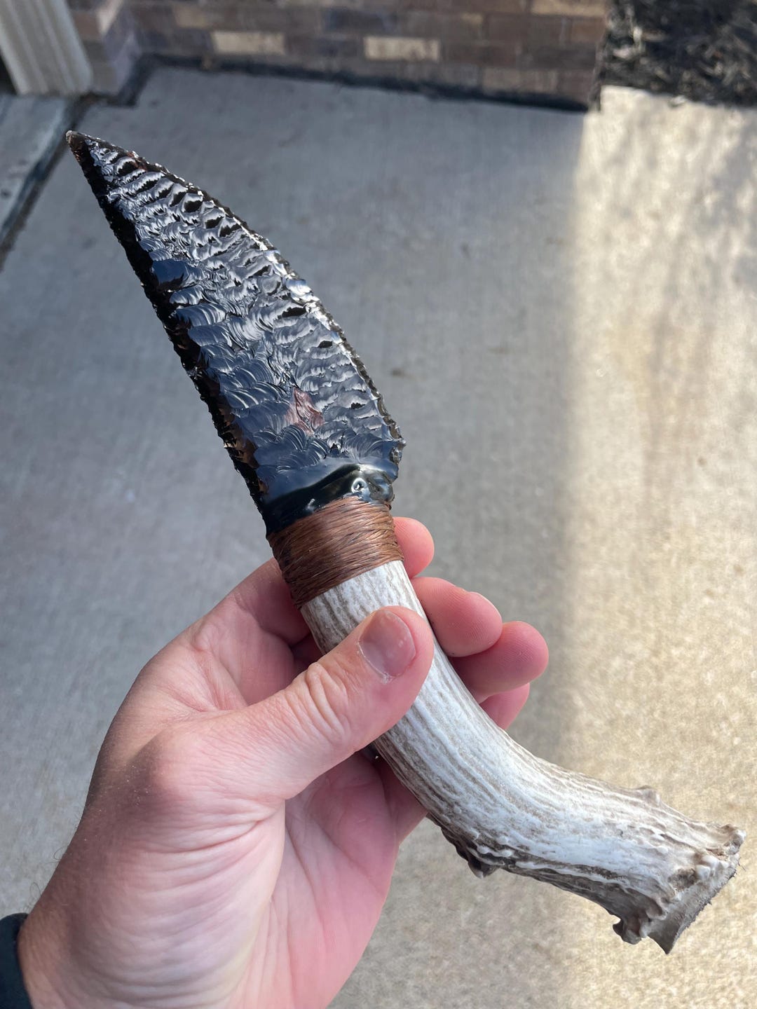 Huge Primitive Obsidian Stone Knife -unique Knife - Genuine Shed Antler ...