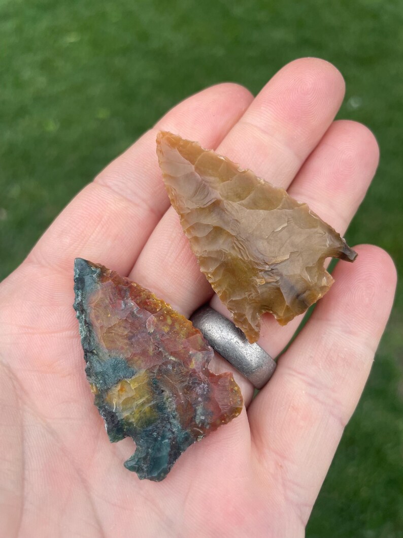 Arrowhead Bird Points - Two - Fancy Jasper & Polka Dot Agate - Stone ...