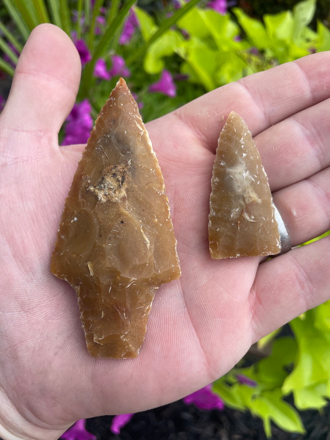 Lot of 2 Arrowhead Points - Stone Arrowhead - Flintknapped Arrowhead - Homemade Gift - Birthday ...