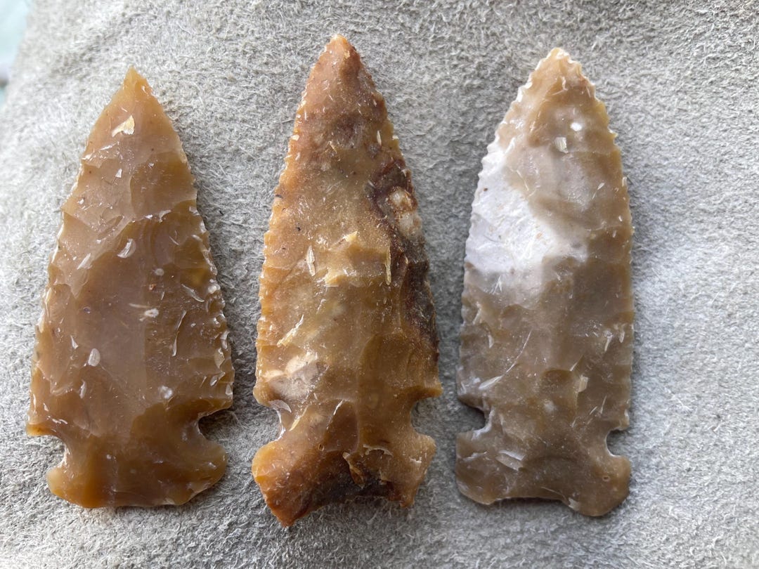 Lot of 3 Arrowhead Points Stone Arrowhead Flintknapped Arrowhead ...