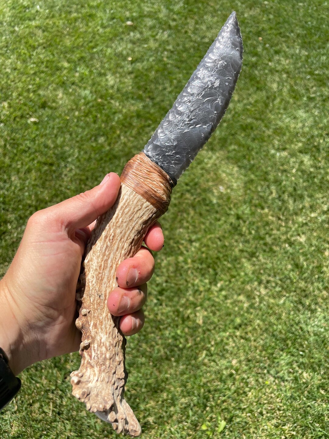 Huge Primitive Obsidian Stone Knife Genuine Shed Antler Button Knife ...
