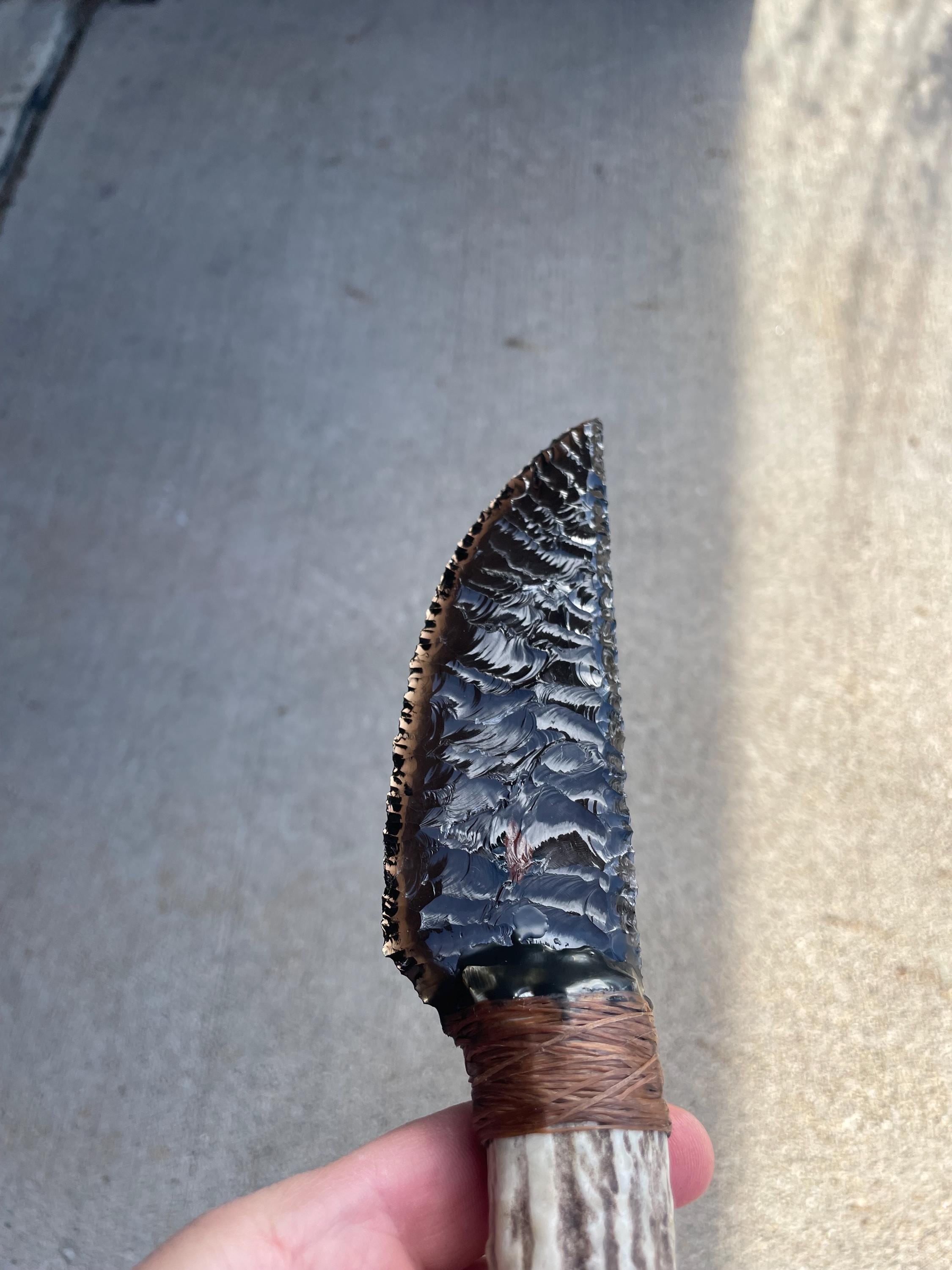 Huge Primitive Obsidian Stone Knife -unique Knife - Genuine Shed Antler ...