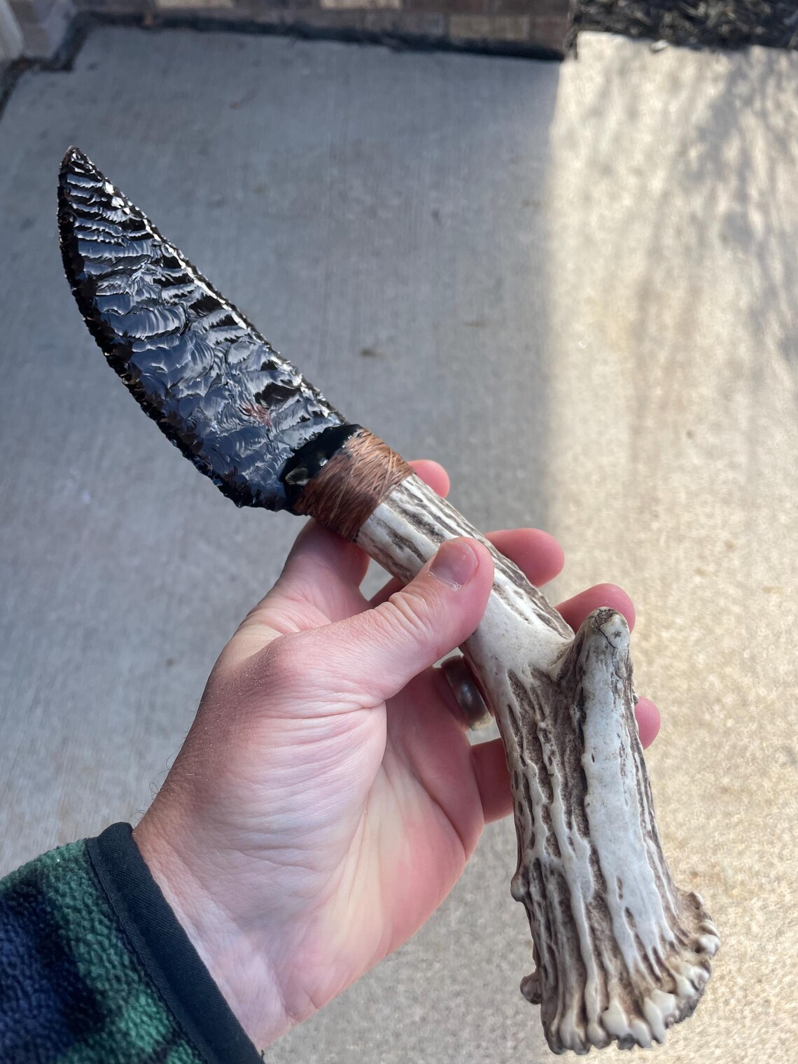 Huge Primitive Obsidian Stone Knife -unique Knife - Genuine Shed Antler ...
