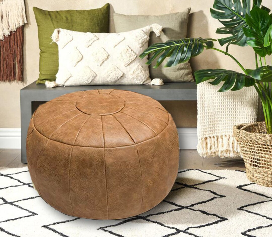 New Moroccan Pouf, Tan Ottoman Pouf, Boho Floor Pillow, Moroccan Decor ...