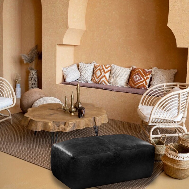 Black Leather Pouf Square Moroccan Leather Pouf Square Ottoman Pouf ...