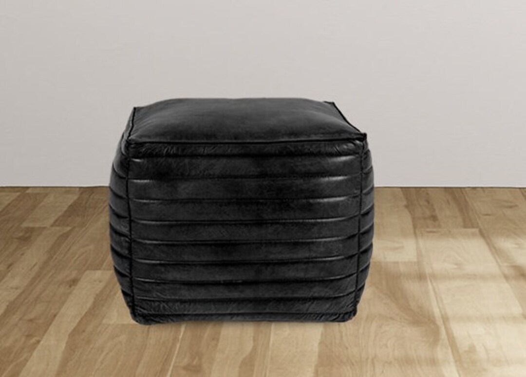 Black Leather Pouf Square Moroccan Leather Pouf Square Ottoman Pouf ...