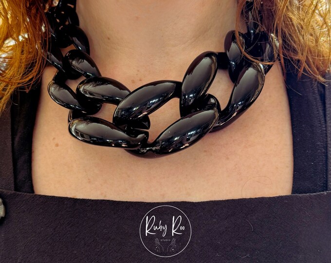 Chunky Black Chain Necklace Acrylic Oversized Statement Chain Necklace ...