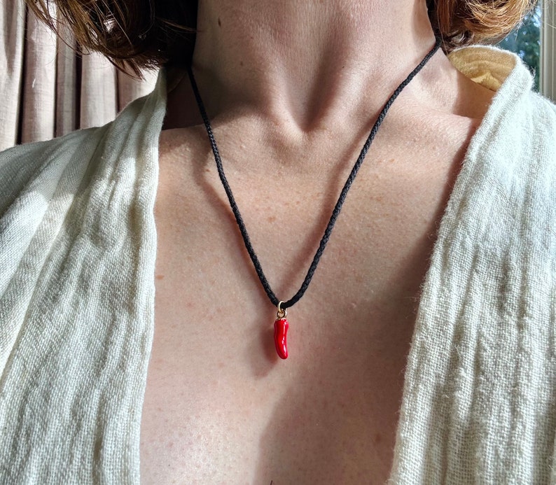 Cornicello Charm Necklace Chilli Pepper Cotton Cord Necklace Silver ...