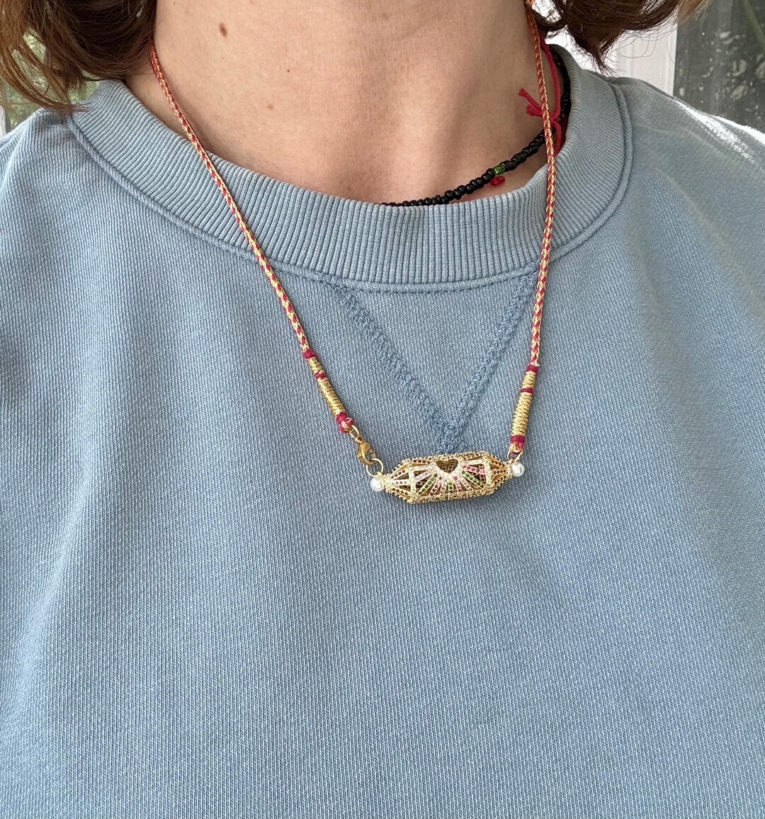 Heart Talisman Locket Necklace 18k Gold Plated White CZ With Pearl ...