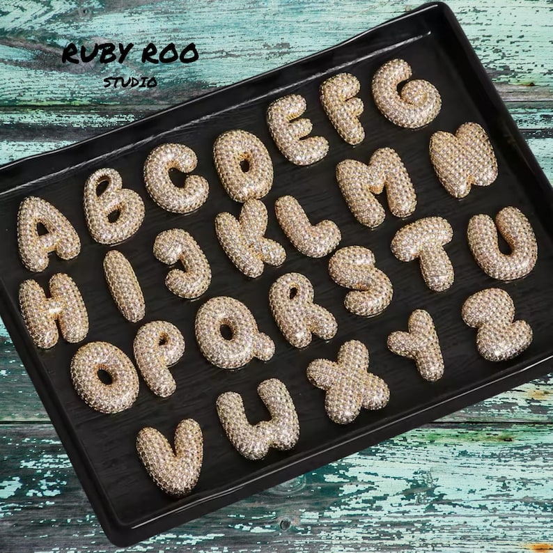 Large Bubble Letter Necklace CZ Bubble Balloon Pave Necklace Boho ...