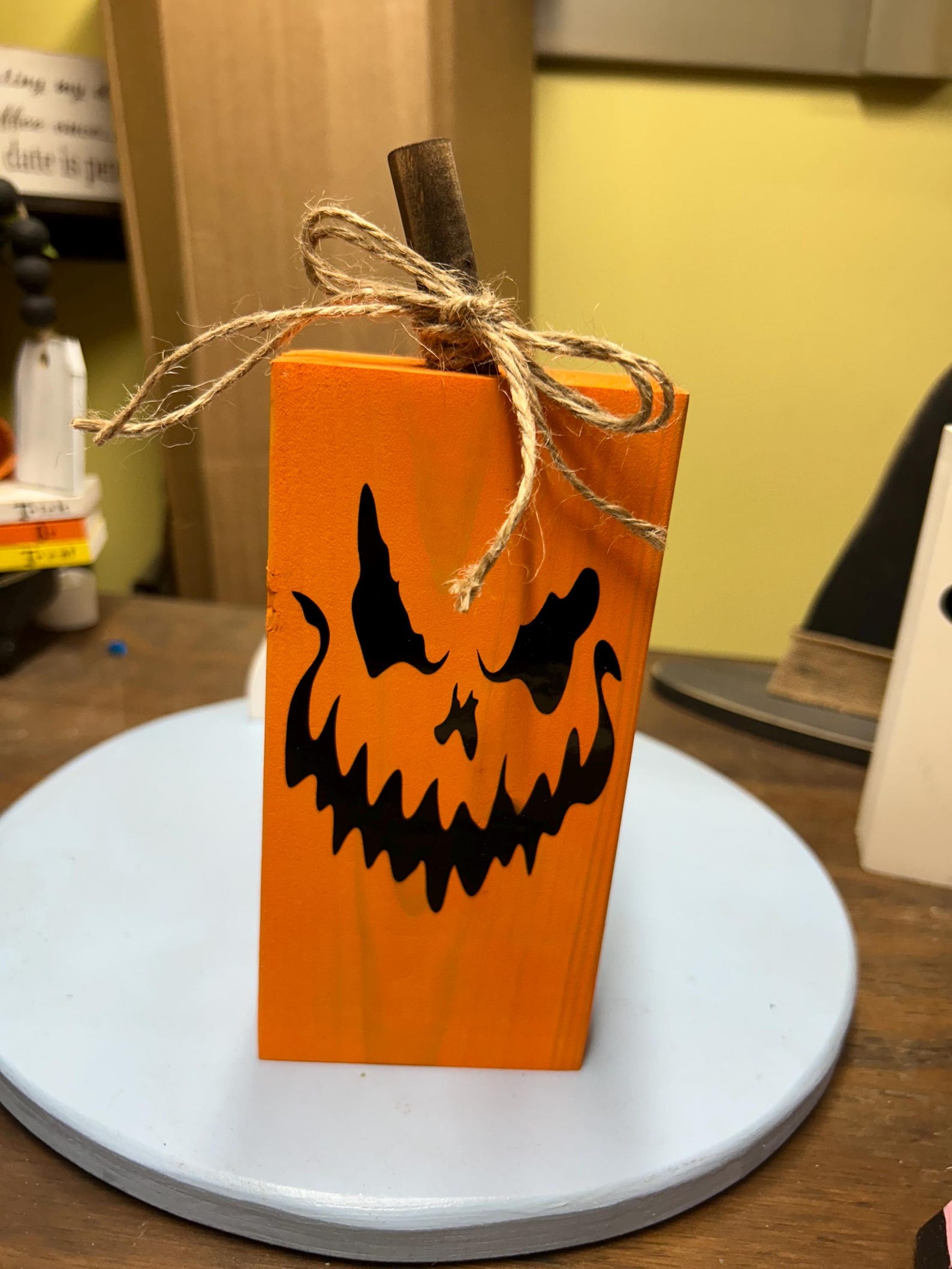 Wooden Halloween Face Decor: Ghost, Jack-o'-lantern, Frankenstein Shelf ...