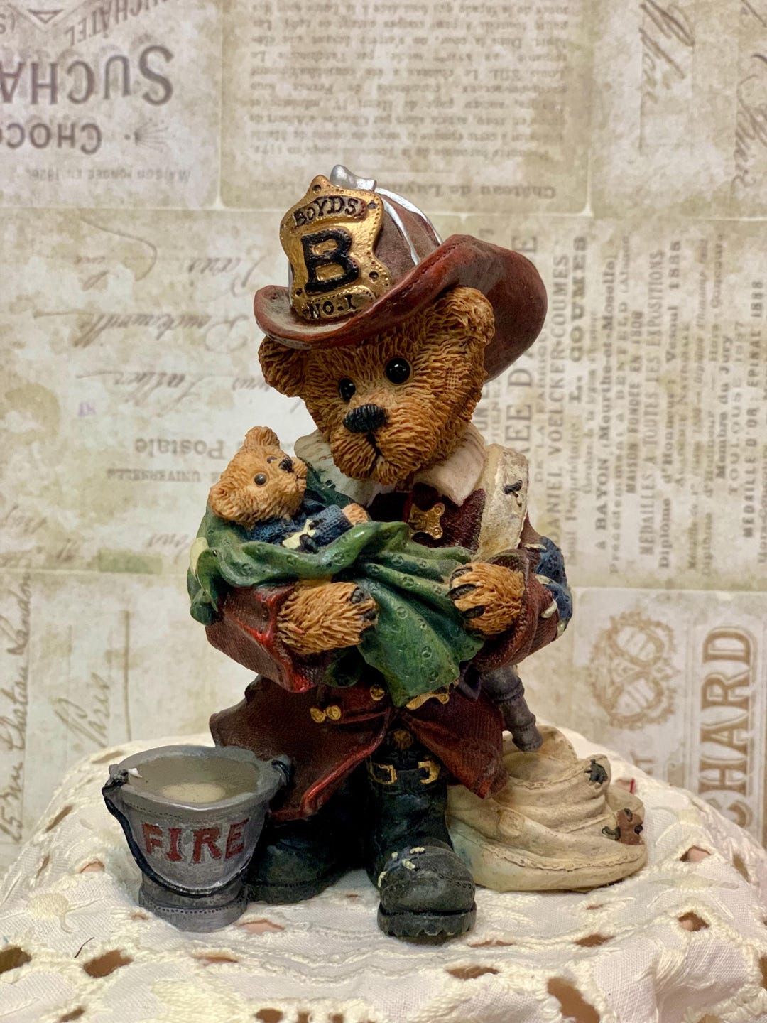 Vintage Boyds Bears Figurine: Elliot the Hero, Resin Firefighter (1996 ...