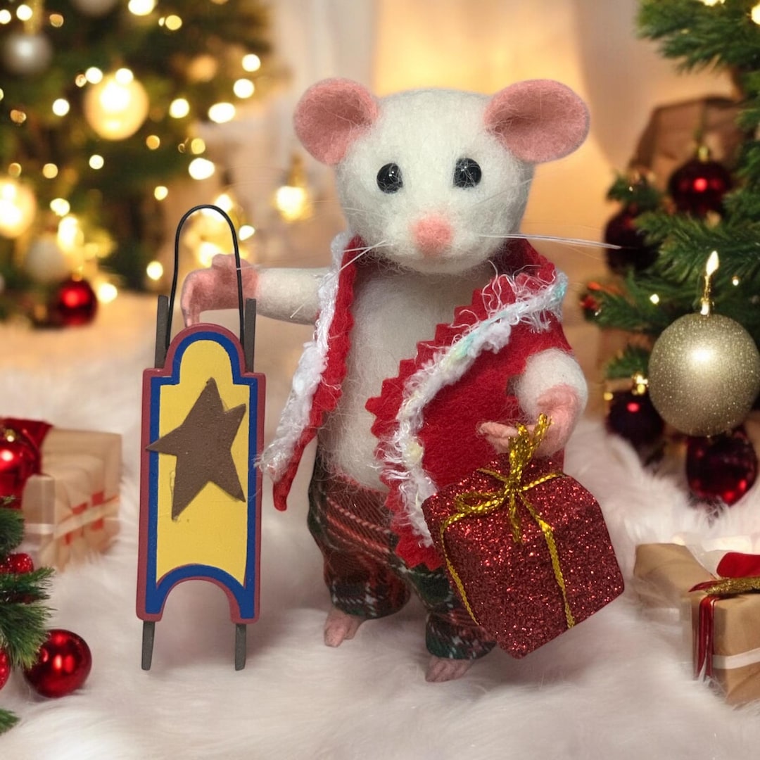 Christmas Needle Felted Mouse | Handmade Wool Animal Toy | Cute Mouse ...