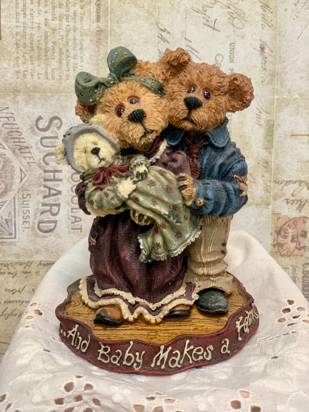 Rare Boyds Bears "momma & Poppa Mcnewbear With Baby Bundles" Figurine ...