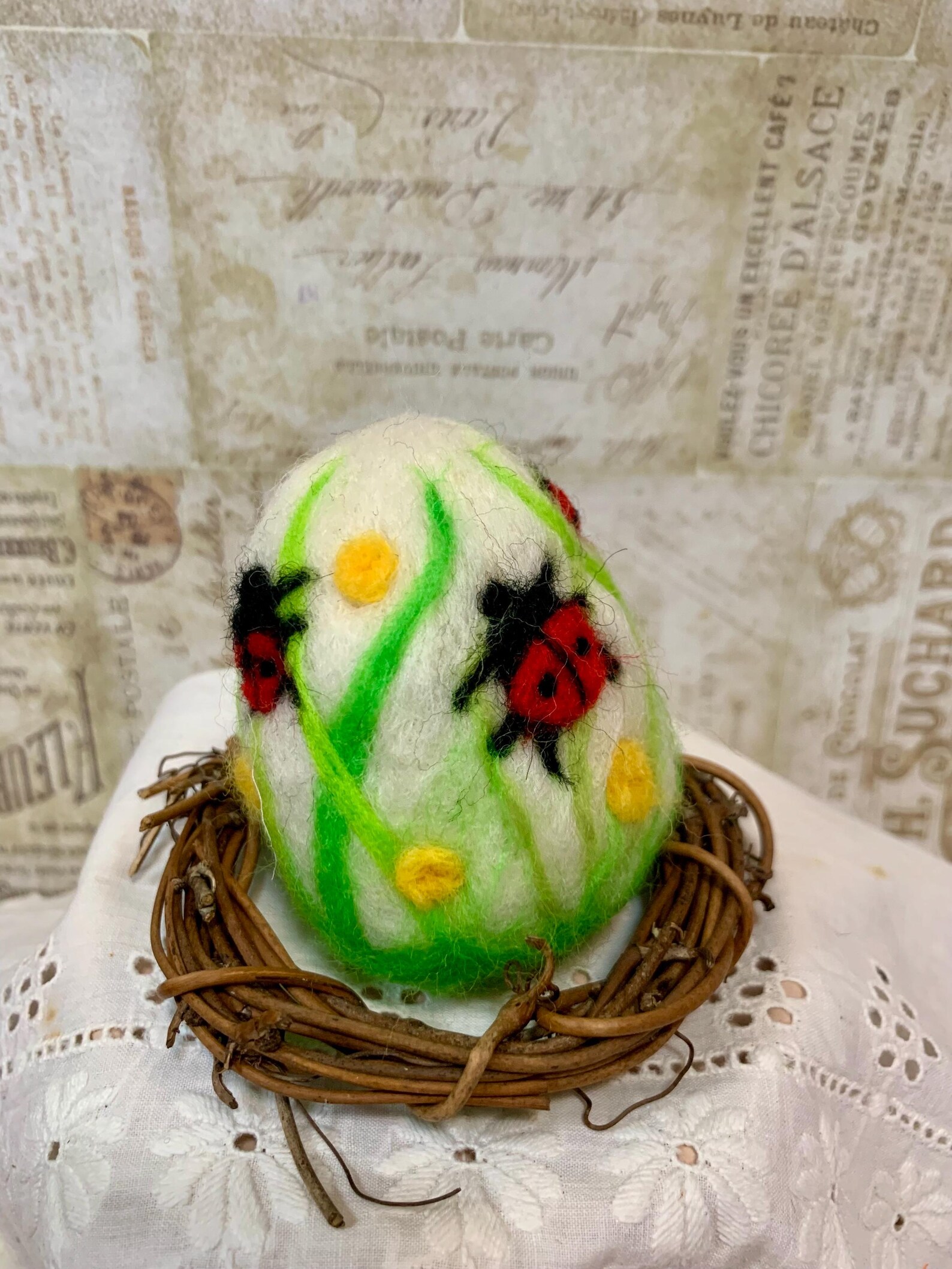 Handmade Wool Felt Easter Egg: Floral Ladybug Spring Ornament - Etsy