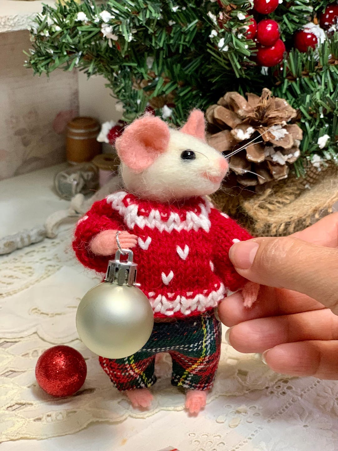 Needle Felted Mouse Christmas Ornament: Handmade Wool Animal Toy - Etsy