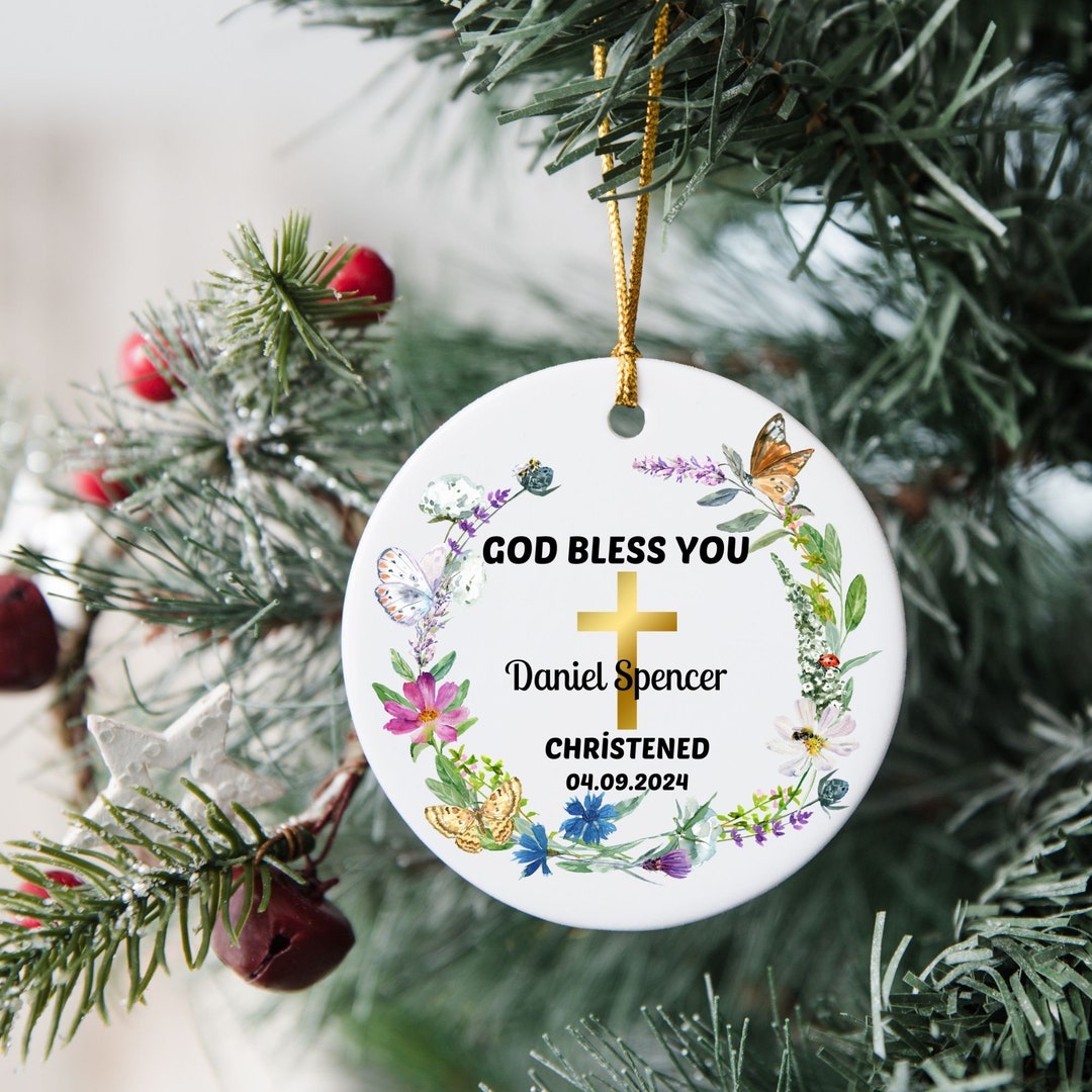 Personalized God Bless Christening Ornament, Baptism Ornament, Custom ...