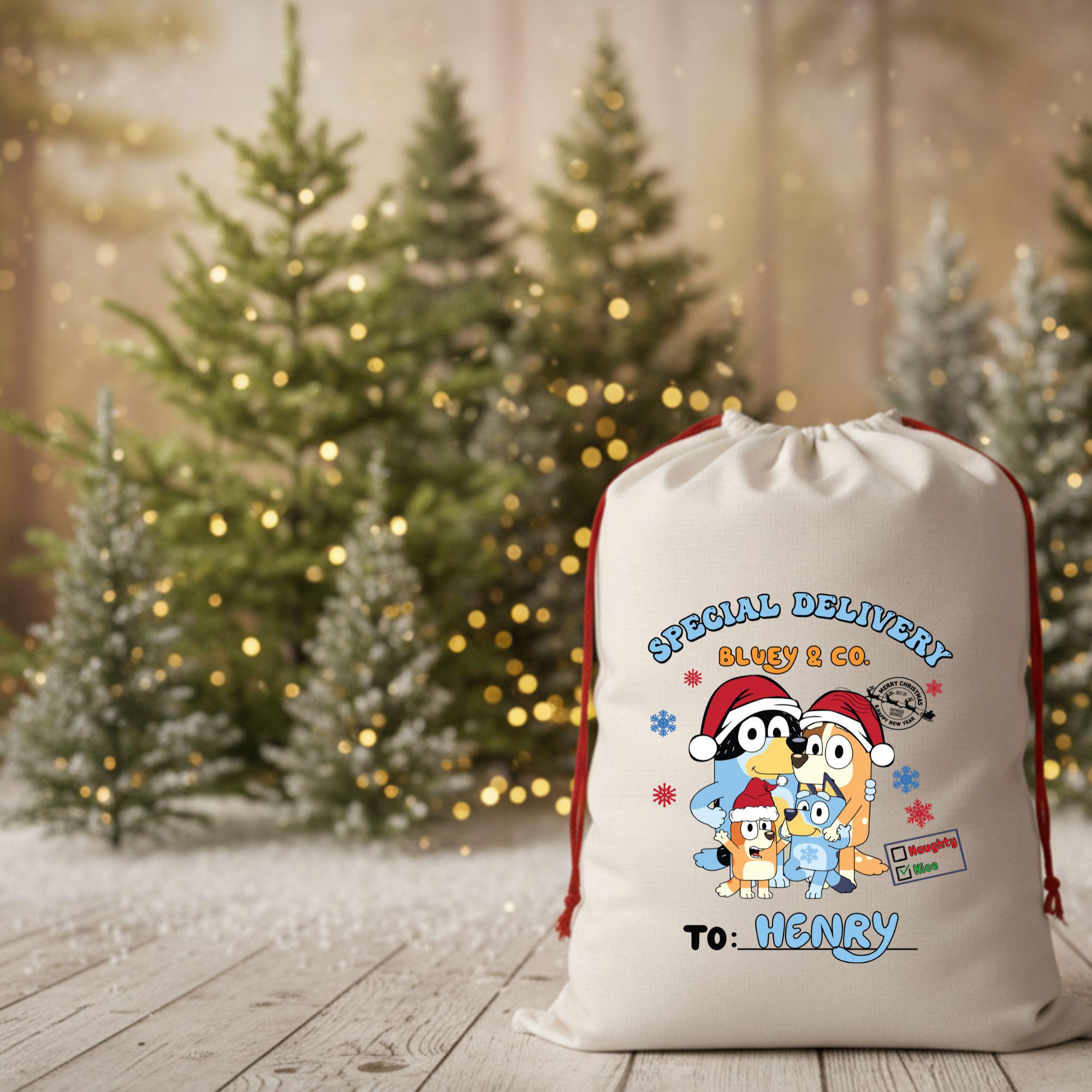 Personalized Bluey Christmas Santa Bag-kids Christmas Gift Bag-custom ...
