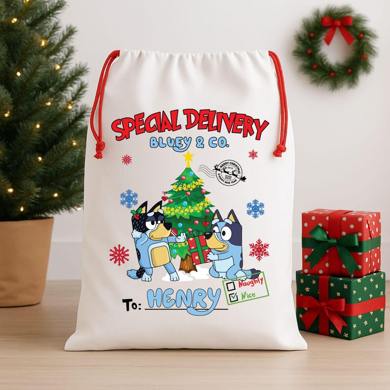 Personalized Bluey Christmas Santa Bag-kids Christmas Gift Bag-custom ...