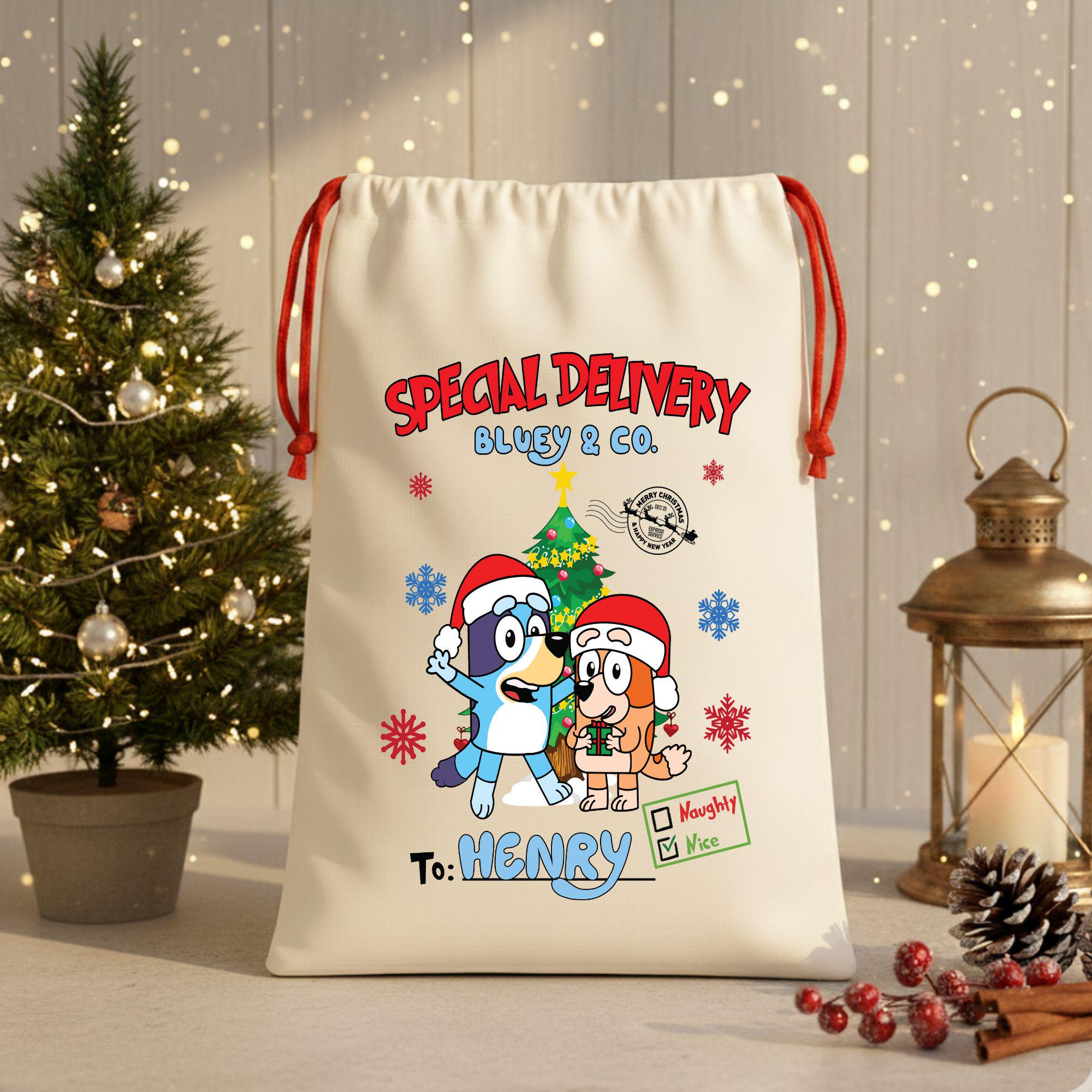 Personalized Bluey Christmas Santa Bag-kids Christmas Gift Bag-custom ...