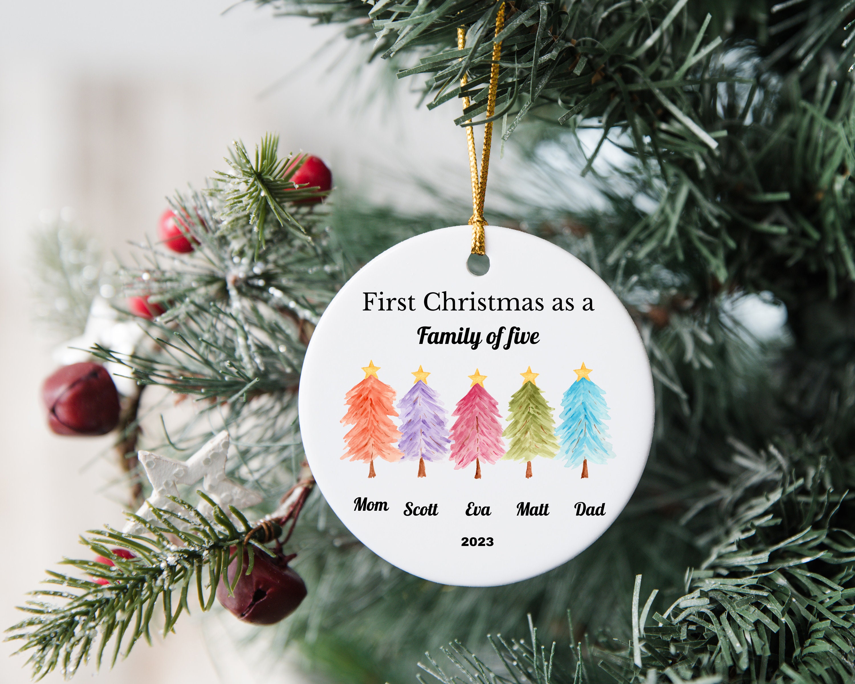 Personalized Family of Five Christmas Ornament: Keepsake Holiday Decor ...