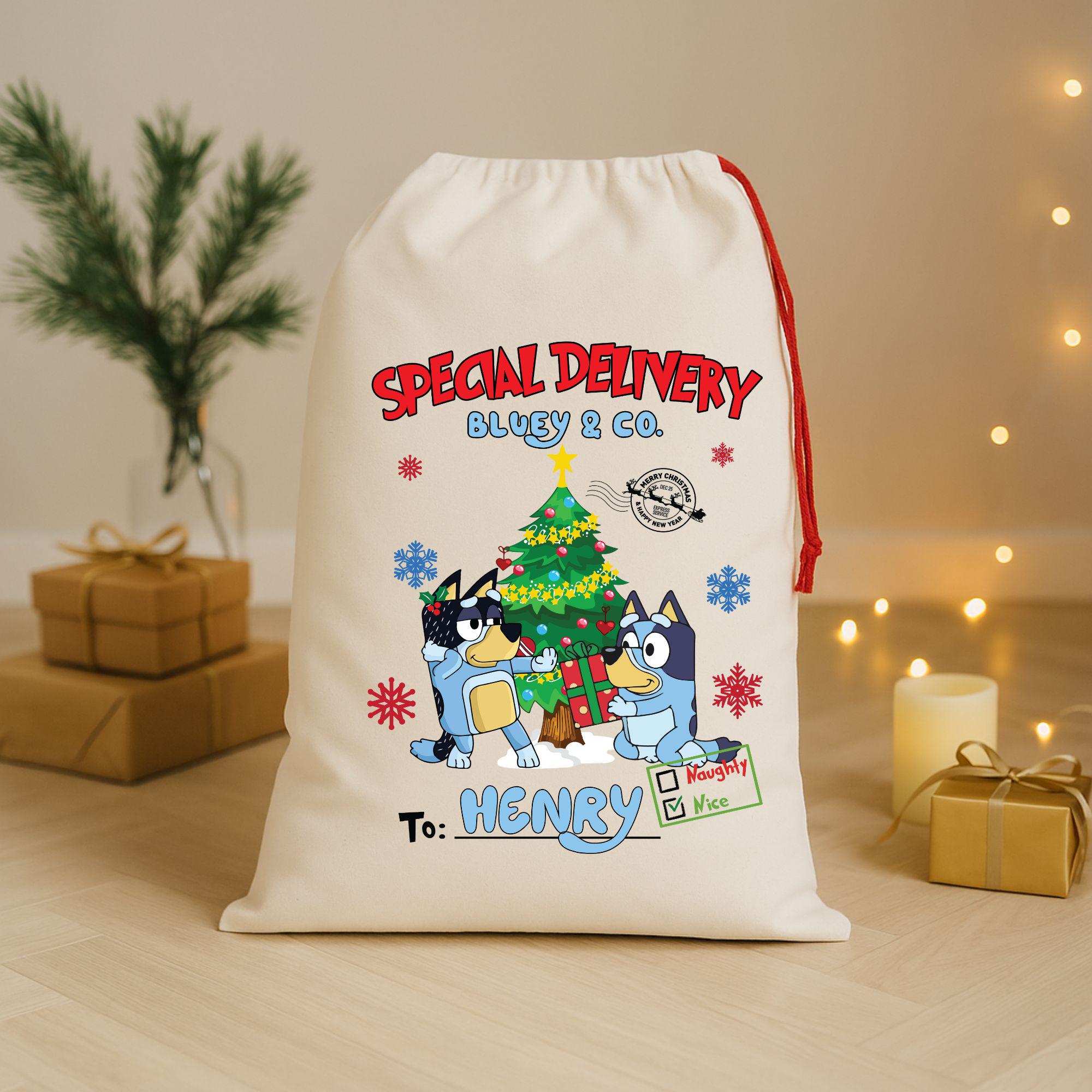 Personalized Bluey Christmas Santa Bag-kids Christmas Gift Bag-custom ...
