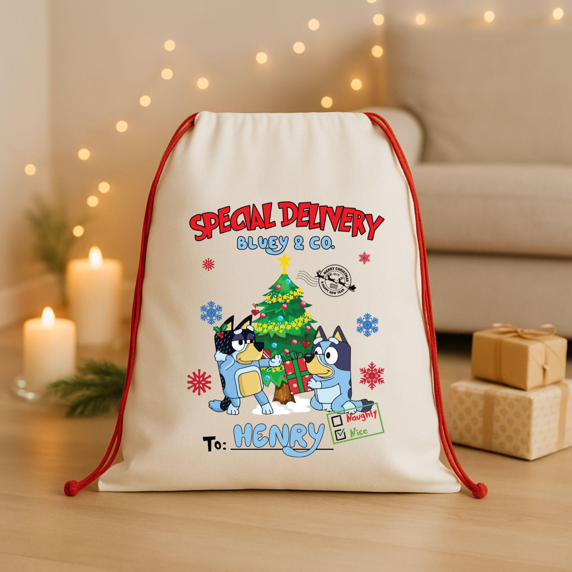 Personalized Bluey Christmas Santa Bag-kids Christmas Gift Bag-custom ...