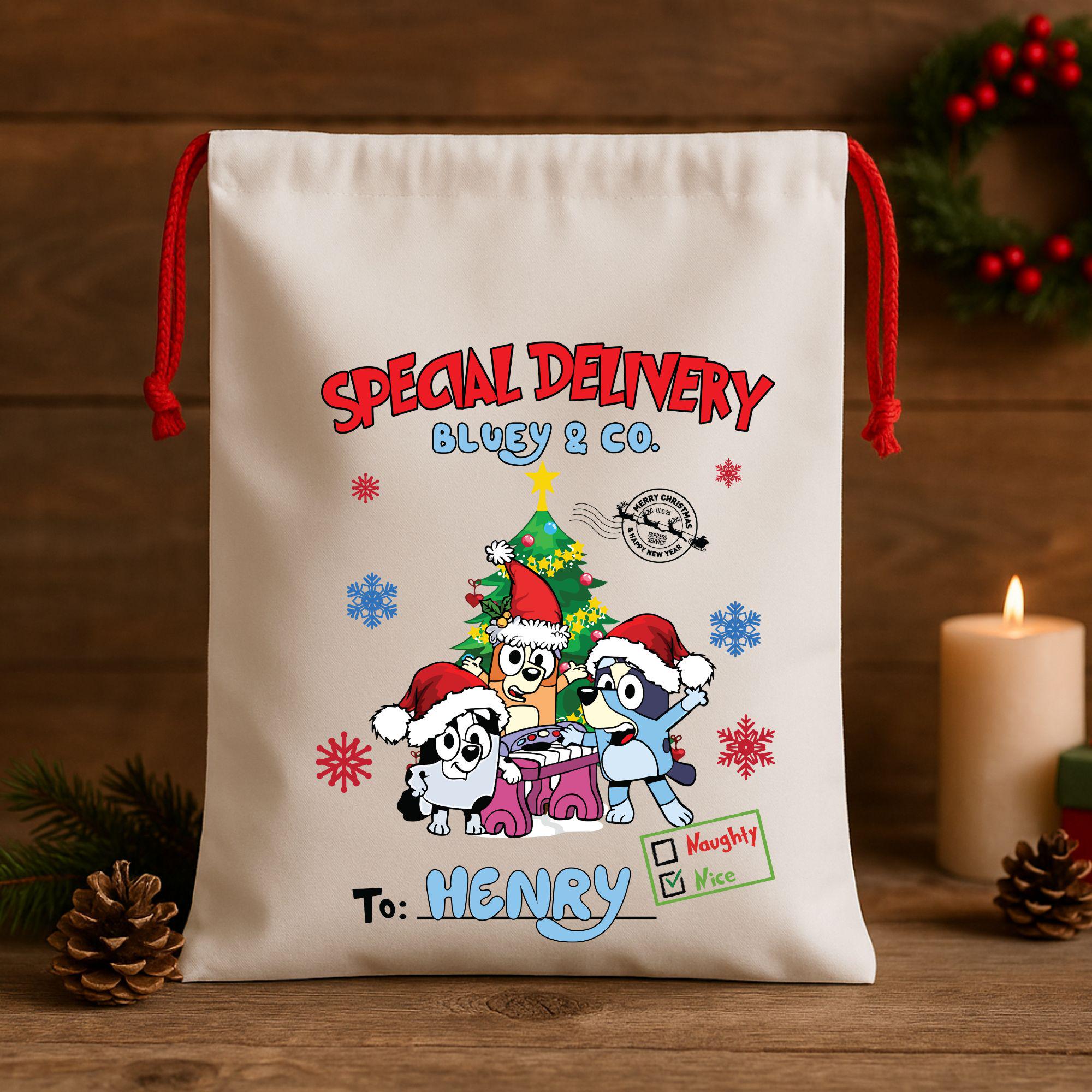 Personalized Bluey Christmas Santa Bag-kids Christmas Gift Bag-custom ...