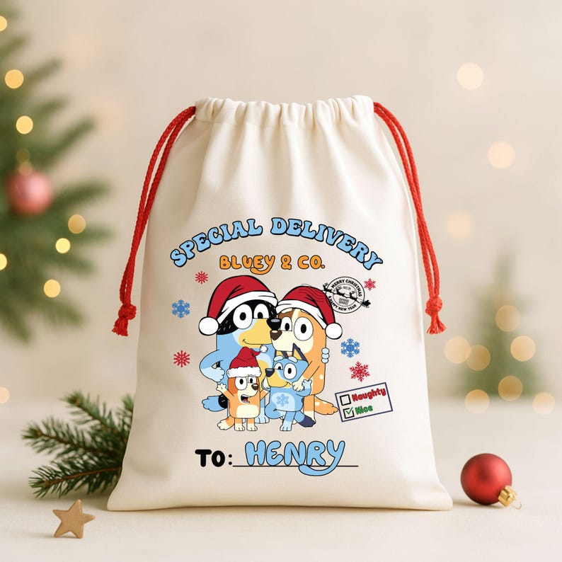 Personalized Bluey Christmas Santa Bag-kids Christmas Gift Bag-custom ...
