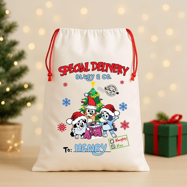 Personalized Bluey Christmas Santa Bag-kids Christmas Gift Bag-custom ...