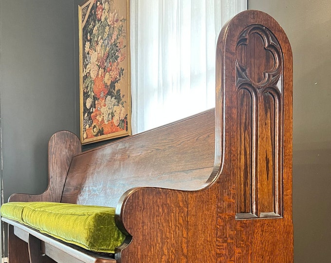 SOLD! 7ft Antique Oak Carved Church Pew With Two-sided Cushion - Etsy