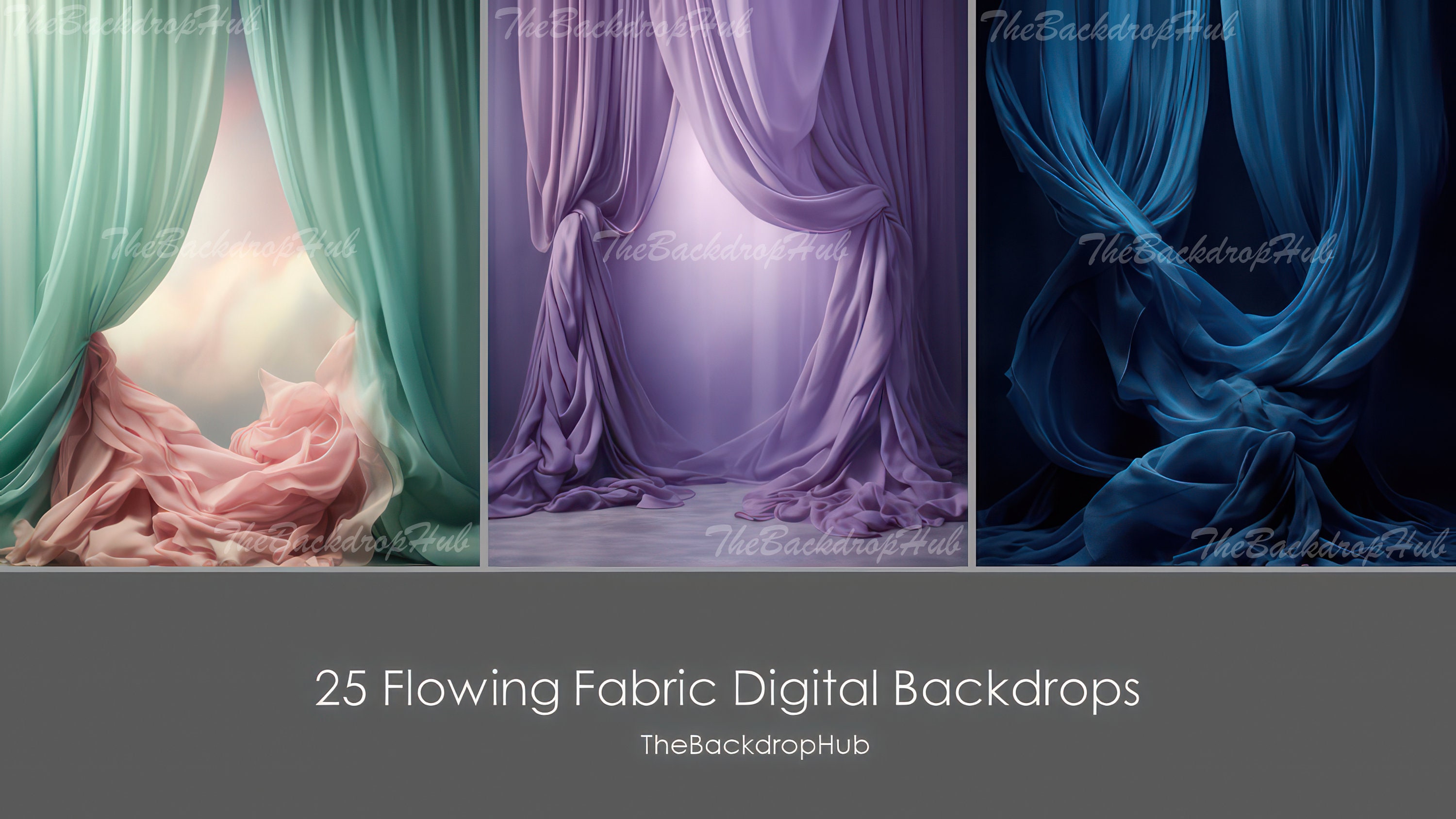 25 Flowing Fabric Backdrops, Background, Photoshop Overlays, Affinity ...