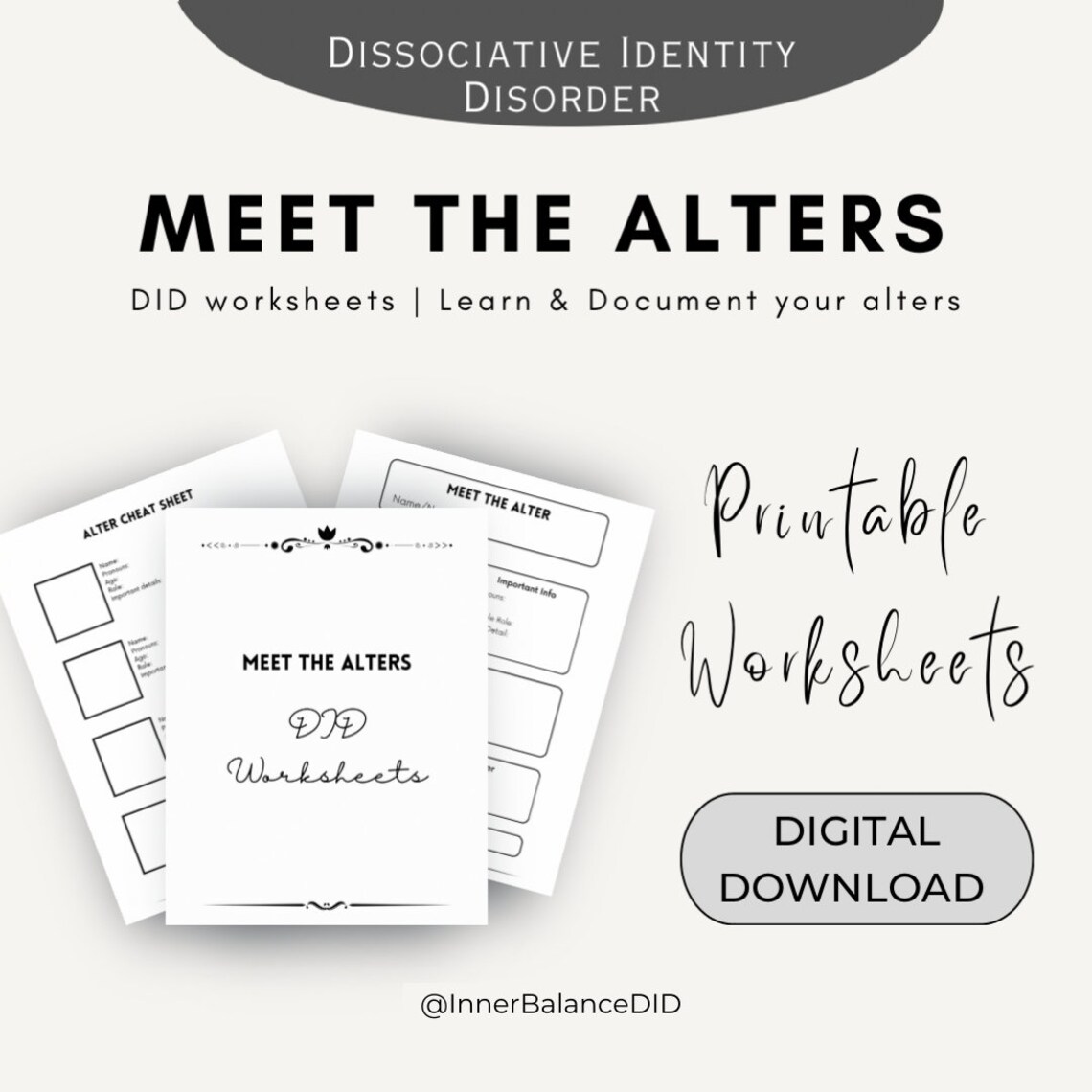 Printable Alter Worksheets for Dissociative Identity Disorder | Alter ...