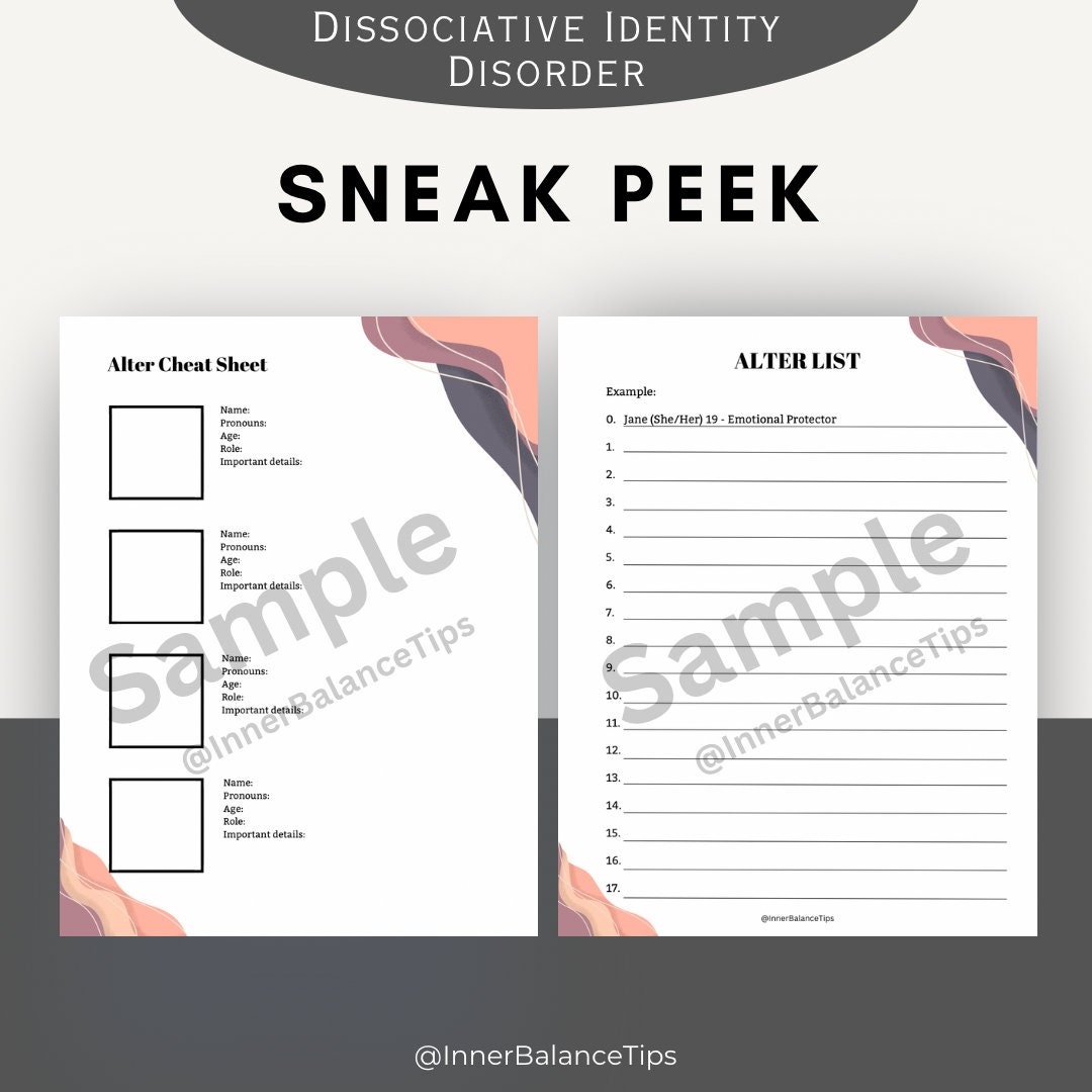 Pink Printable Alter Cheat Sheets for Dissociative Identity Disorder ...