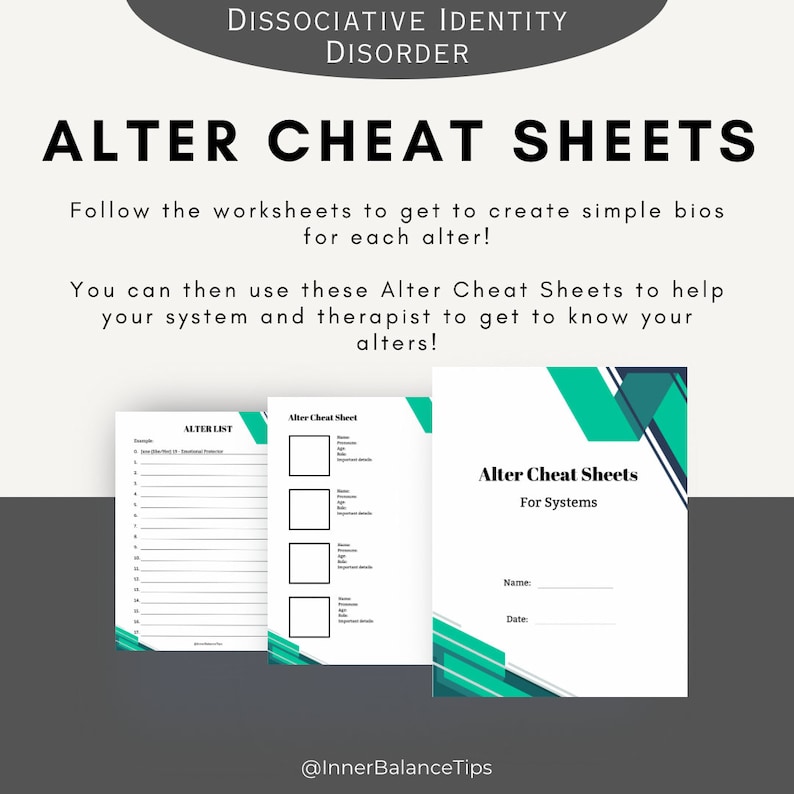 DID Alter Cheat Sheets: Printable Therapy Workbook (digital Download ...