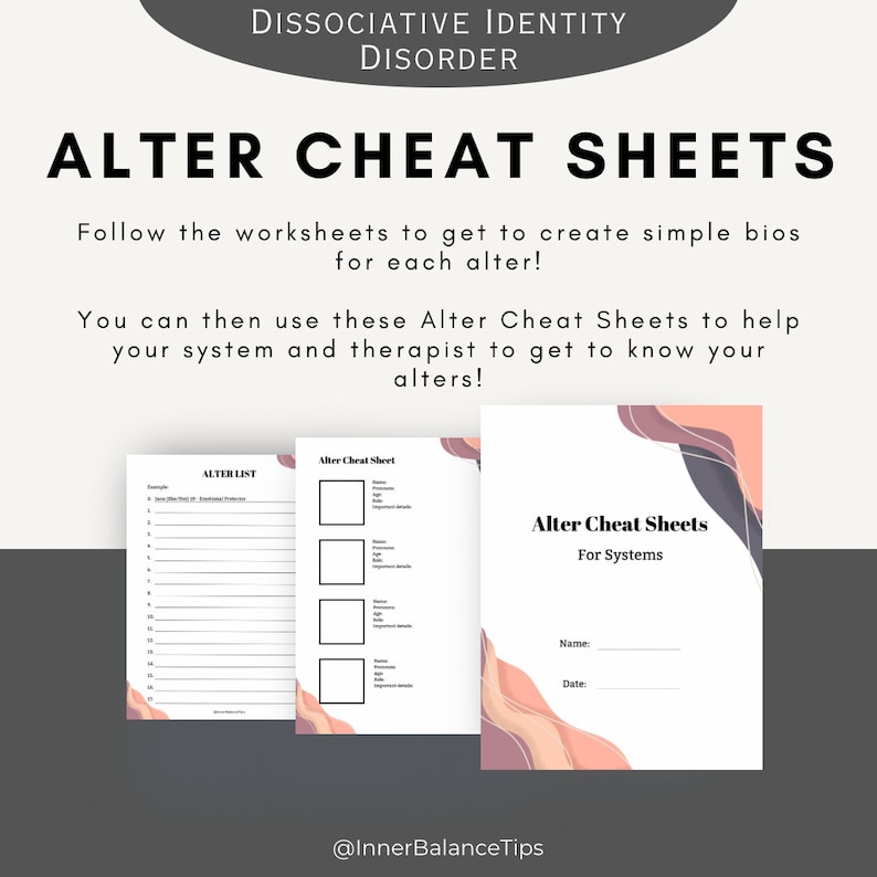 Pink Printable Alter Cheat Sheets for Dissociative Identity Disorder ...