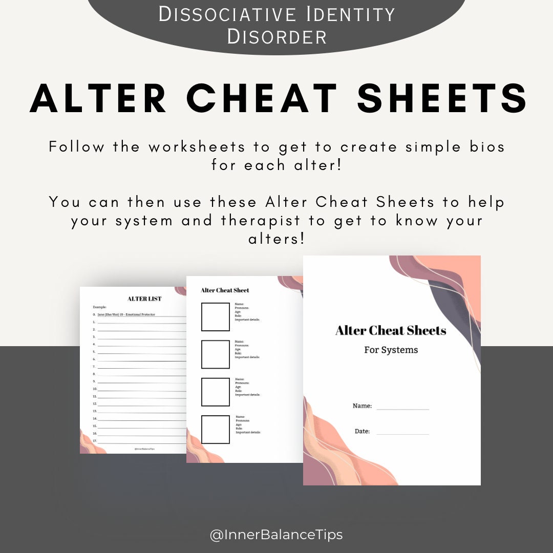 Pink Printable Alter Cheat Sheets for Dissociative Identity Disorder ...
