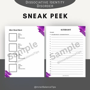 Purple Printable Alter Cheat Sheets for Dissociative Identity Disorder ...