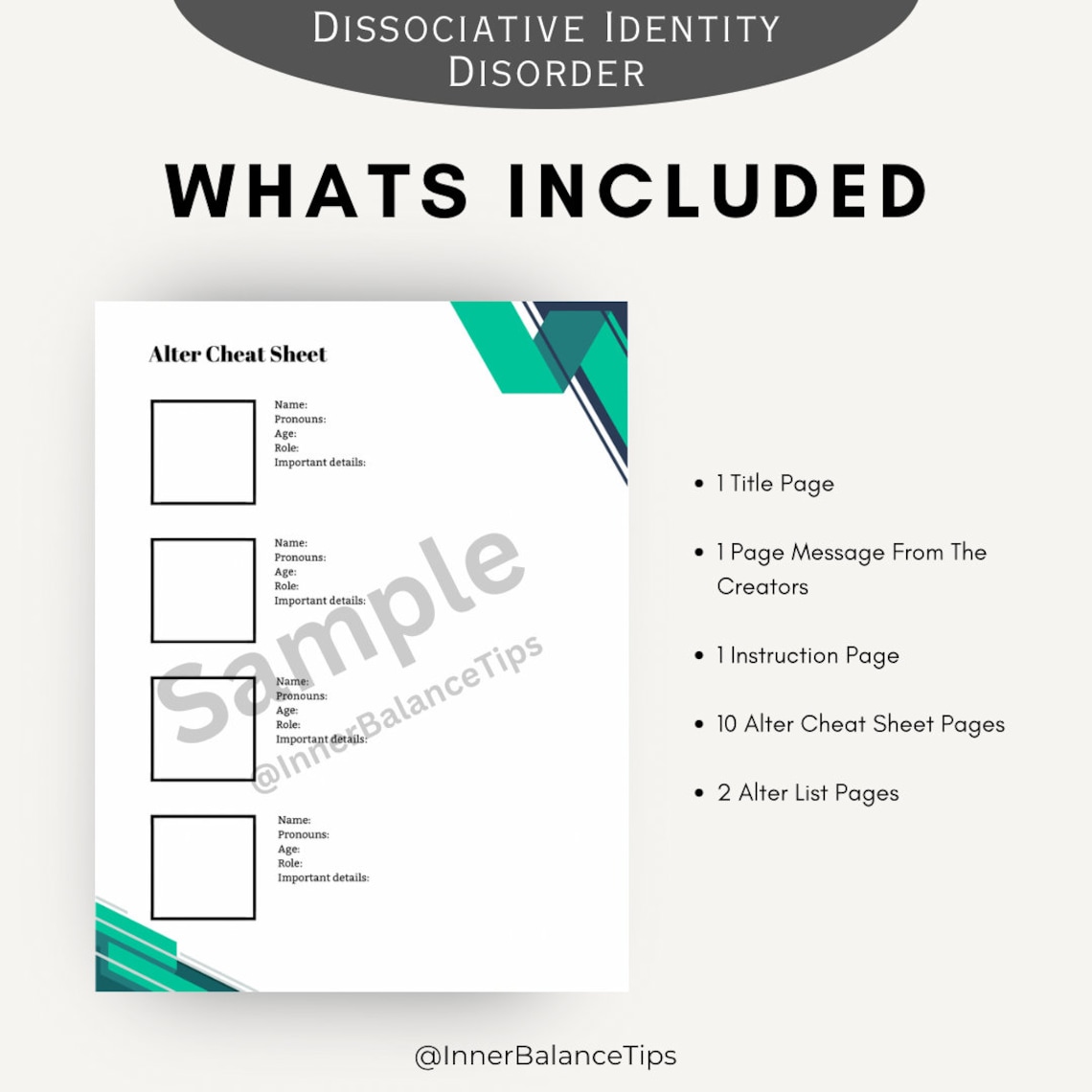 DID Alter Cheat Sheets: Printable Therapy Workbook (digital Download ...