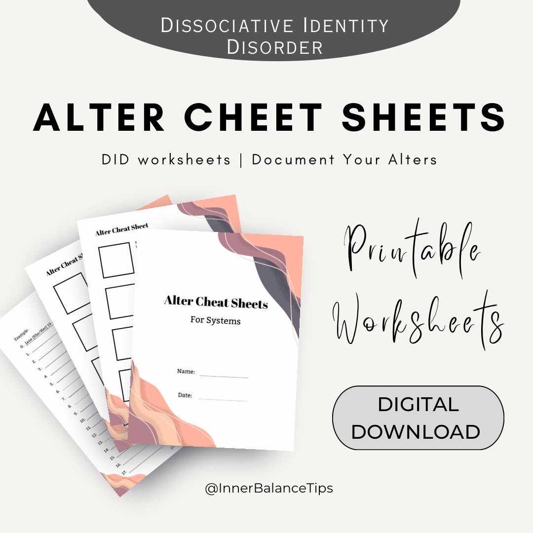 Pink Printable Alter Cheat Sheets for Dissociative Identity Disorder ...