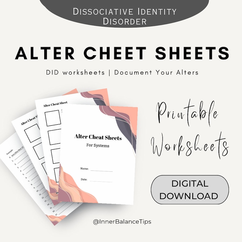 Pink Printable Alter Cheat Sheets for Dissociative Identity Disorder ...