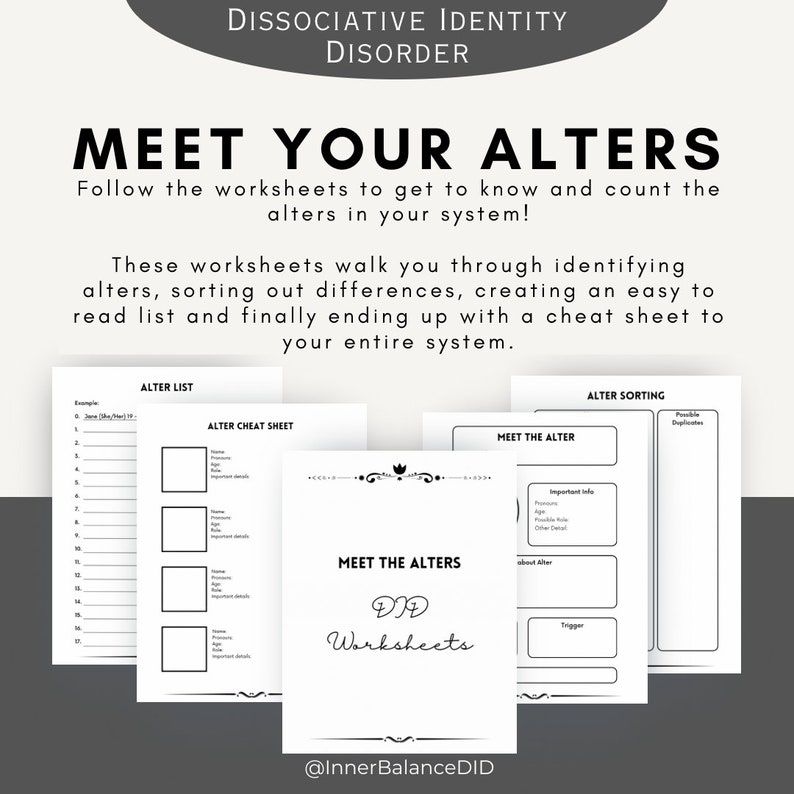 DID Alter Worksheets: Printable Workbook for Therapy (PDF) - Etsy