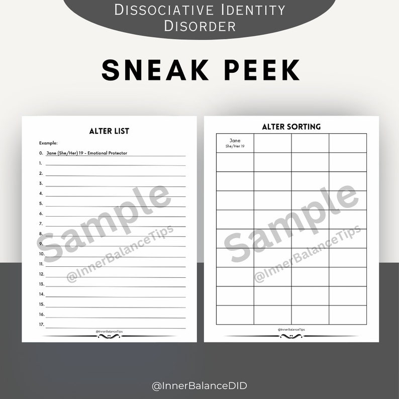DID Alter Worksheets: Printable Workbook for Therapy (PDF) - Etsy