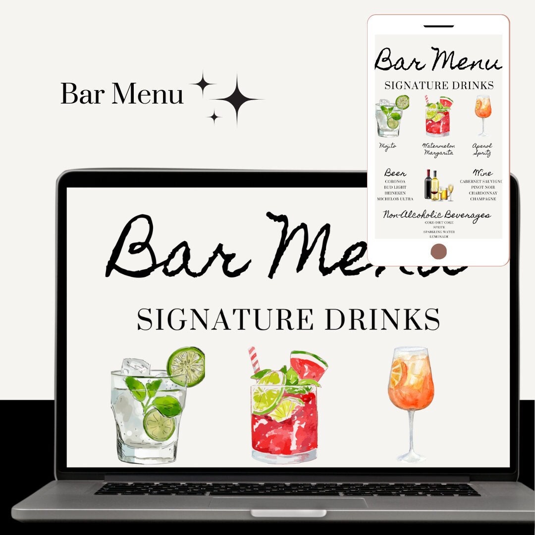 Wedding/cocktail Party Bar Menu Template - Etsy