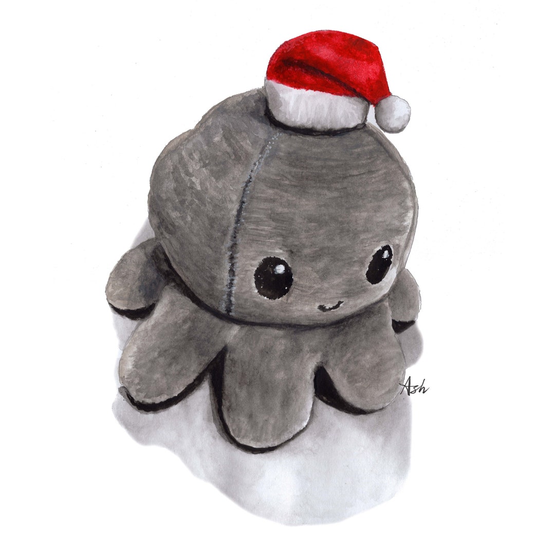 Octopus Santa Plush Watercolor Print - Etsy
