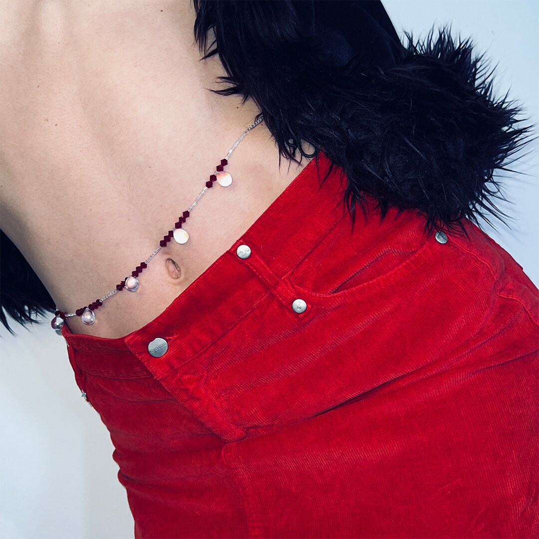 Scarlet Serenity: A Belly Chain With Red Stones and Lilac Gems - Etsy