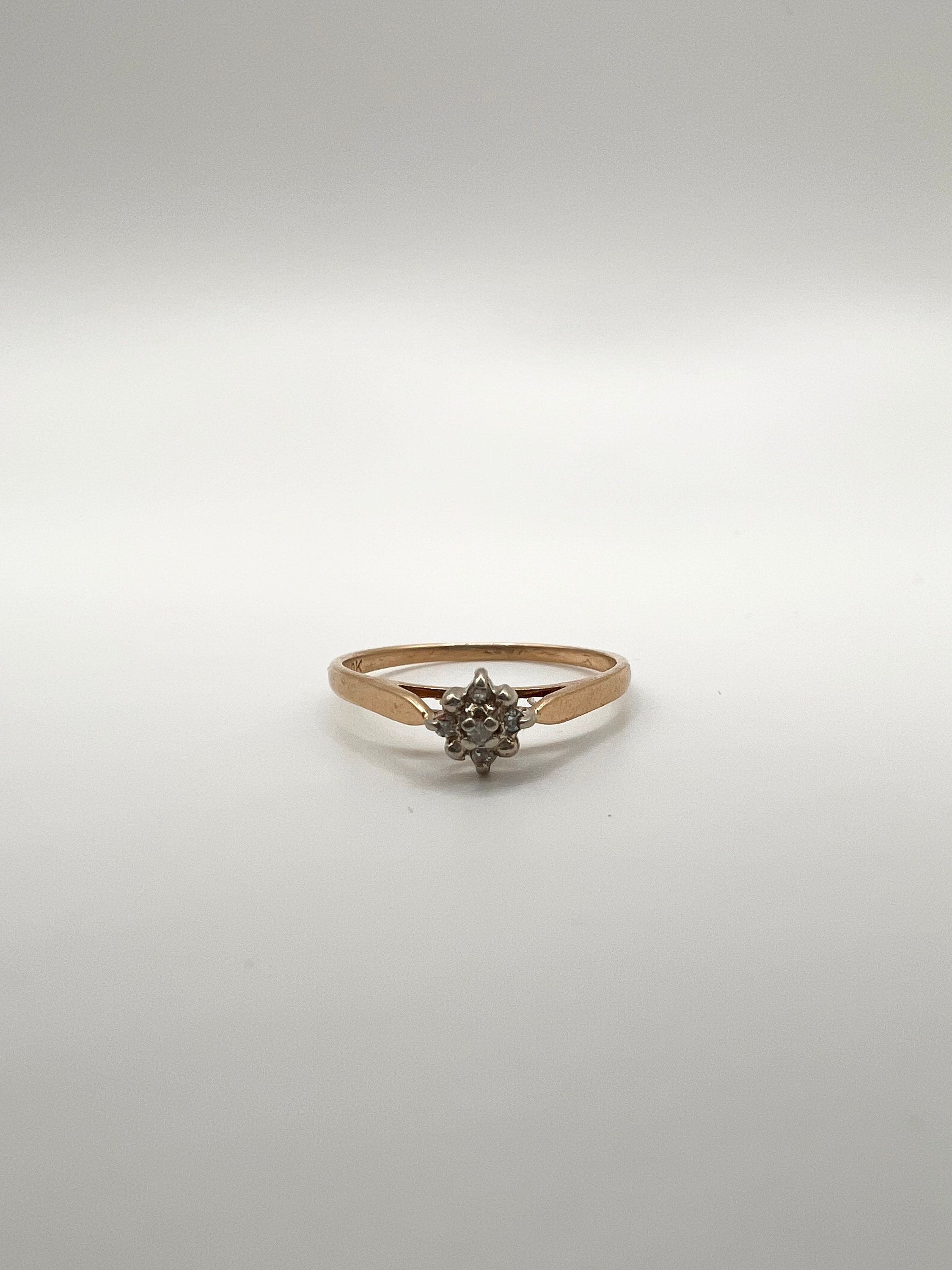 10k Gold Vintage Flower Diamond Ring, Diamond Cluster, Engagement ...